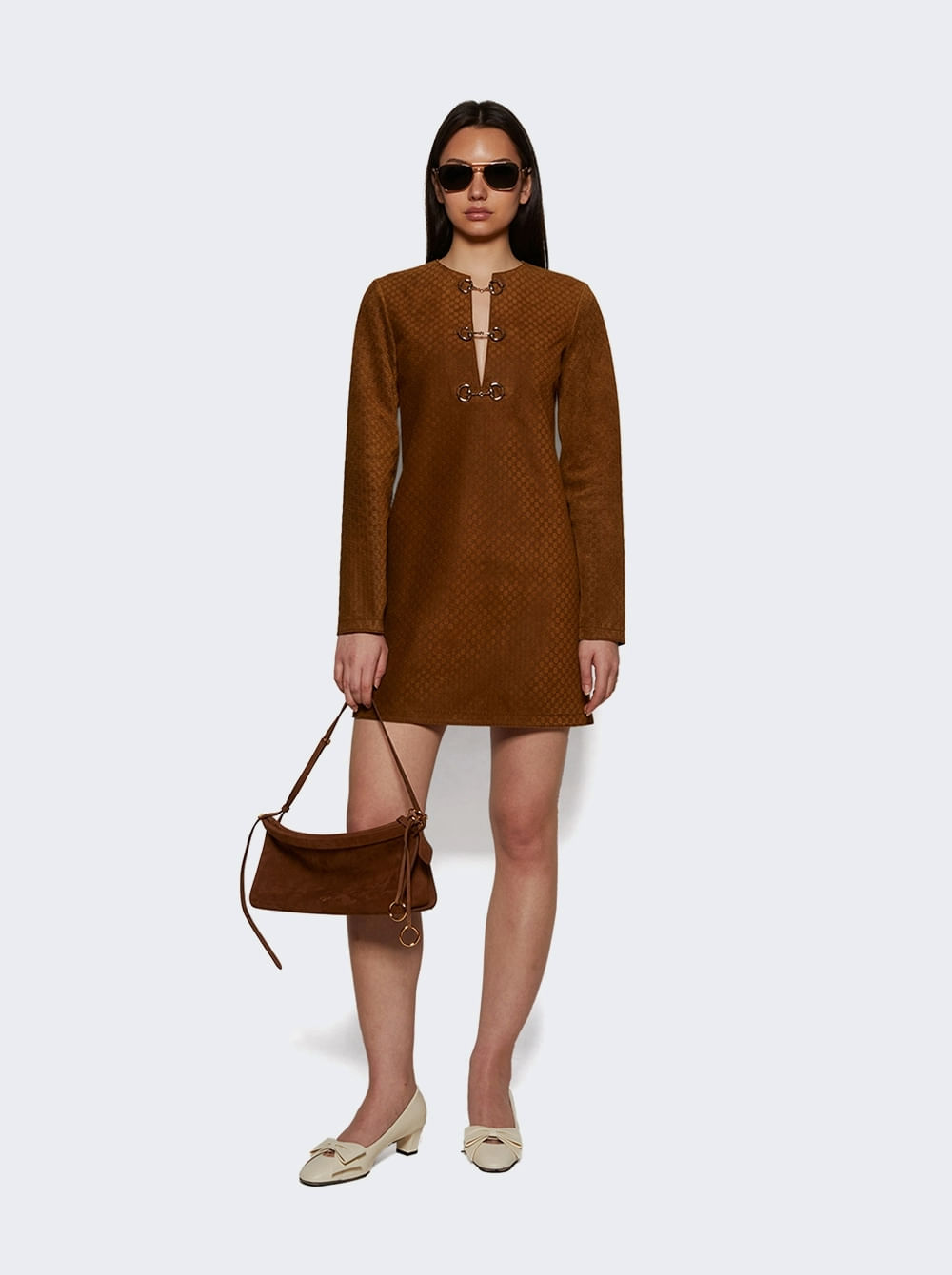 Le Click East West Medium Bag in Nubuck Umber | SHOP BAZAAR