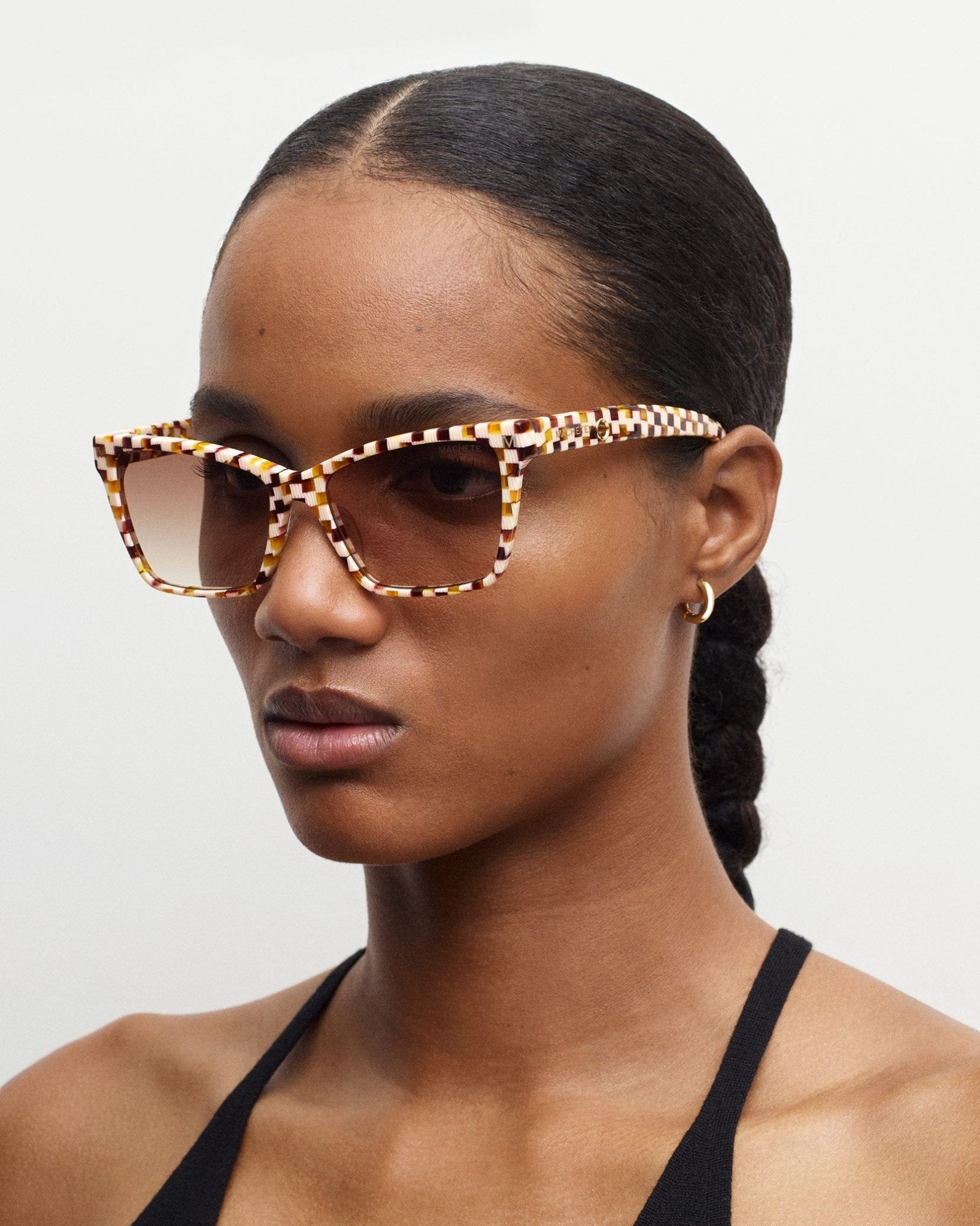 Sally Sunglasses - Tortoise Checker | SHOP BAZAAR