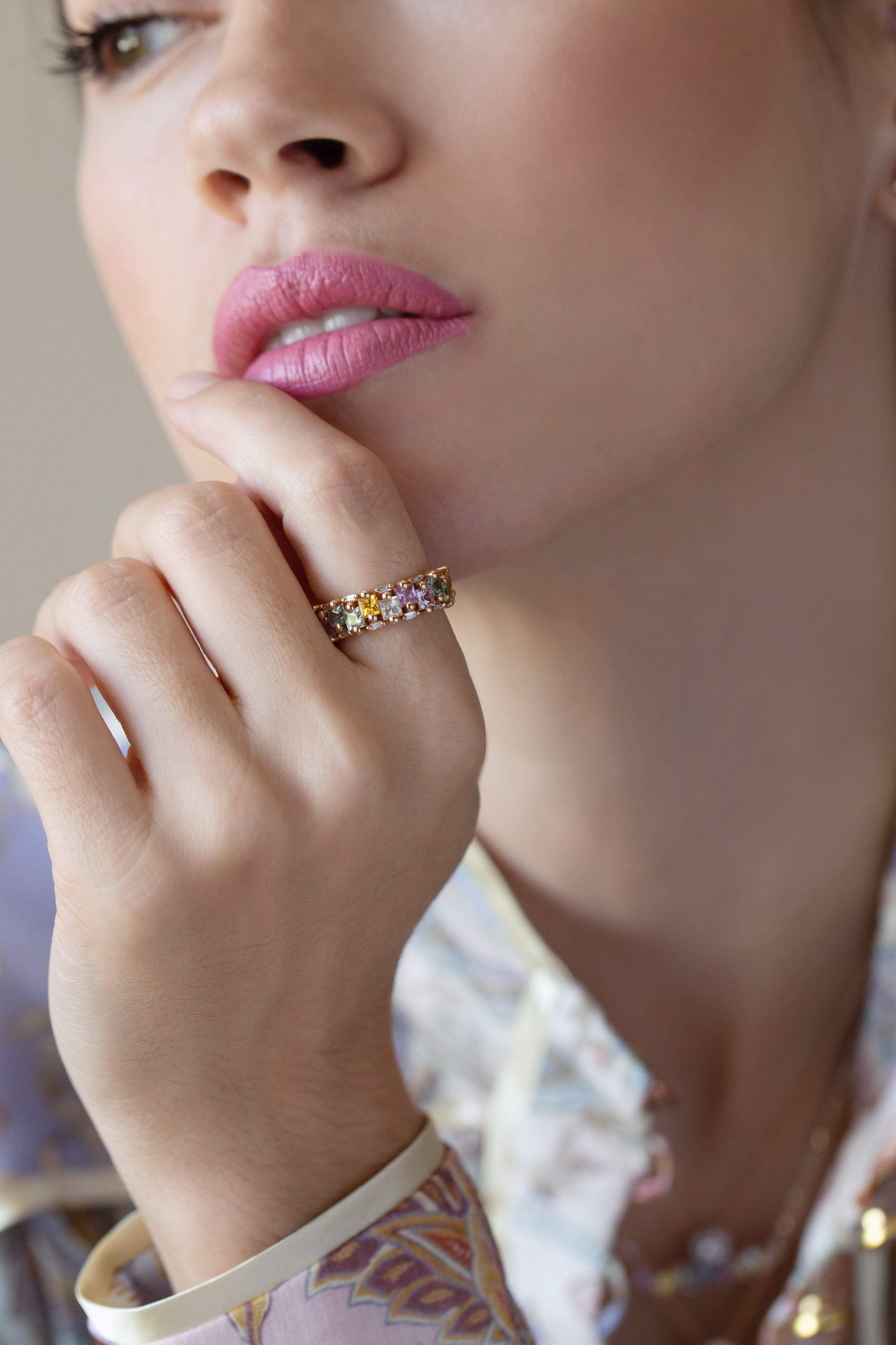 Pastel Sapphire and Diamond Eternity Band | SHOP BAZAAR
