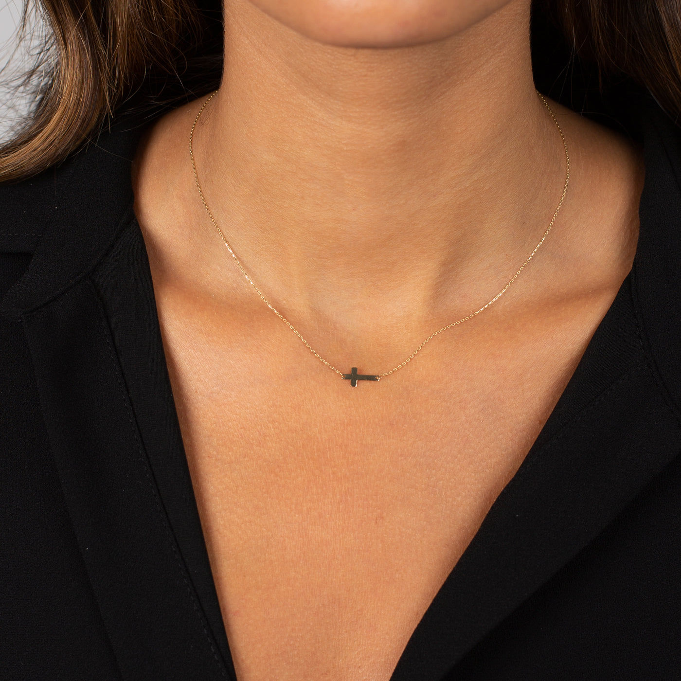 Mini Solid Cross Necklace 14K | SHOP BAZAAR