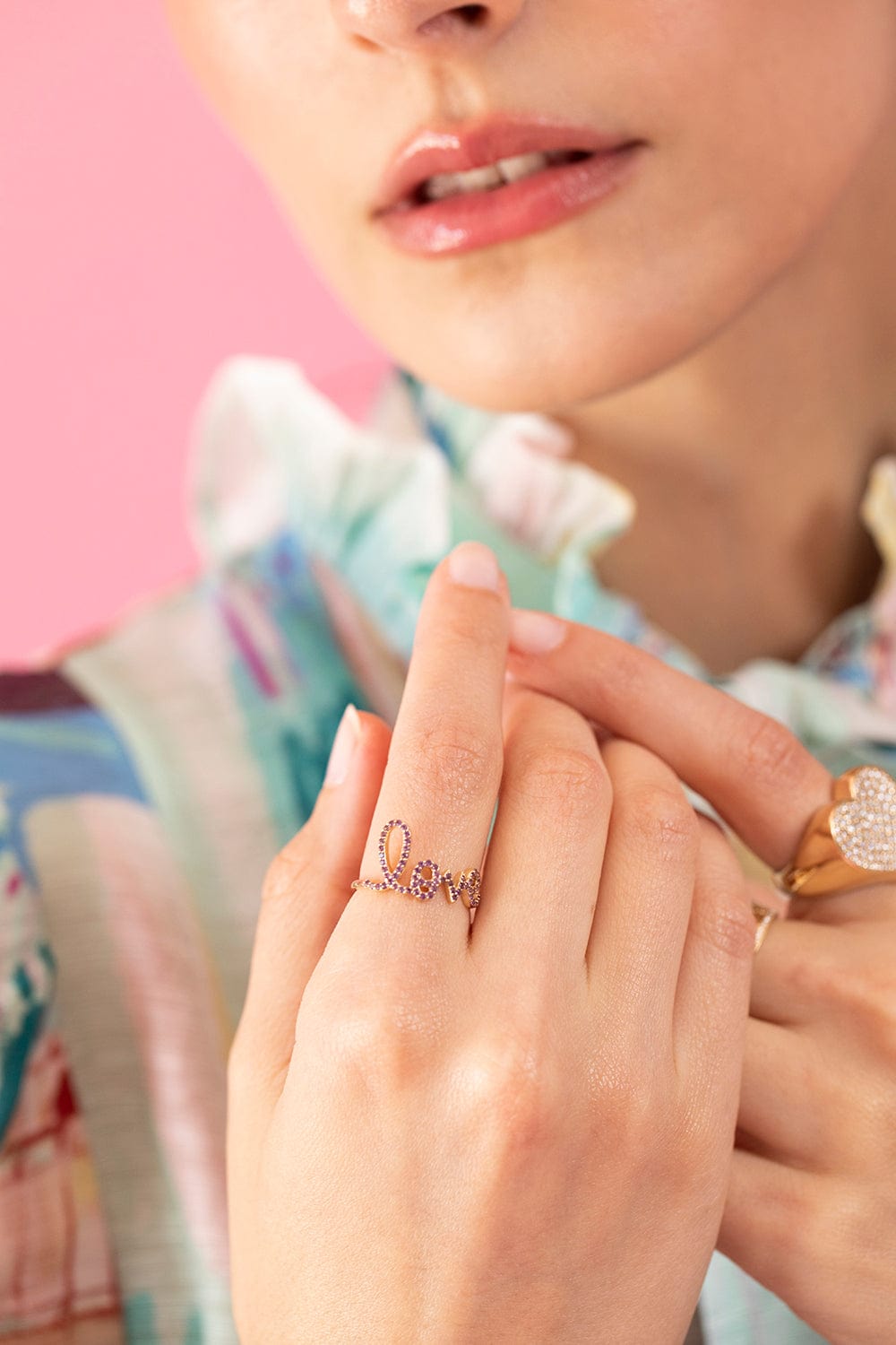 Large Amethyst Love Script Ring | SHOP BAZAAR