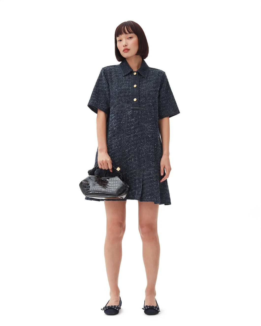 Dark Blue Fluffy Denim Mini Dress | SHOP BAZAAR