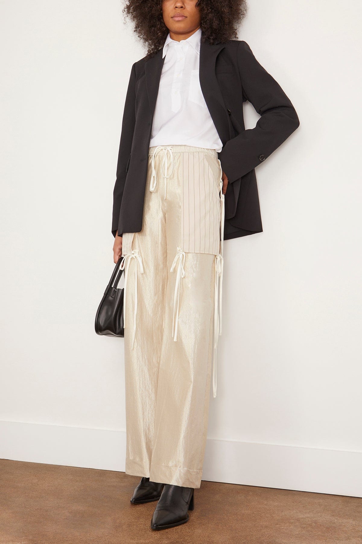 Metallic Drawstring Straight Leg Pants - Tapioca | SHOP BAZAAR