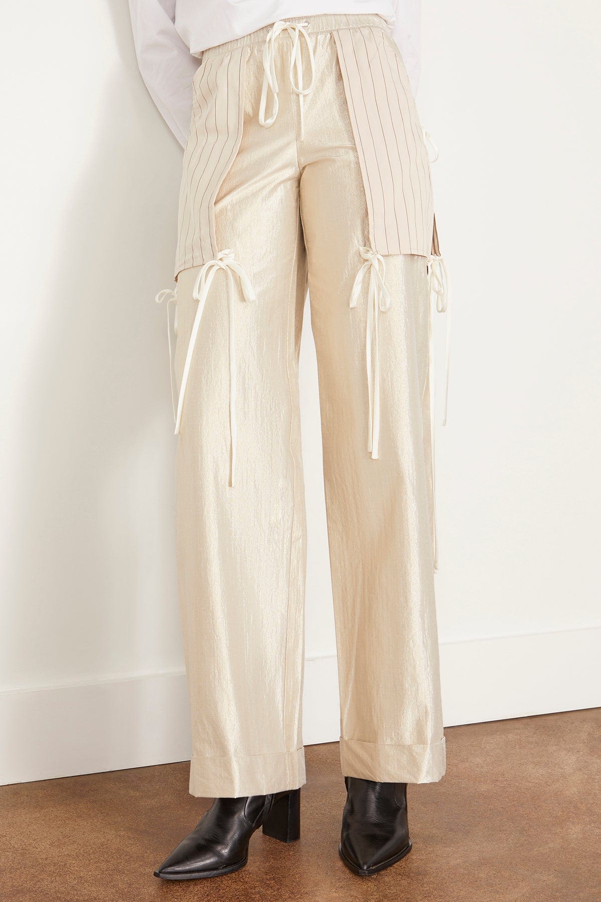 Metallic Drawstring Straight Leg Pants - Tapioca | SHOP BAZAAR