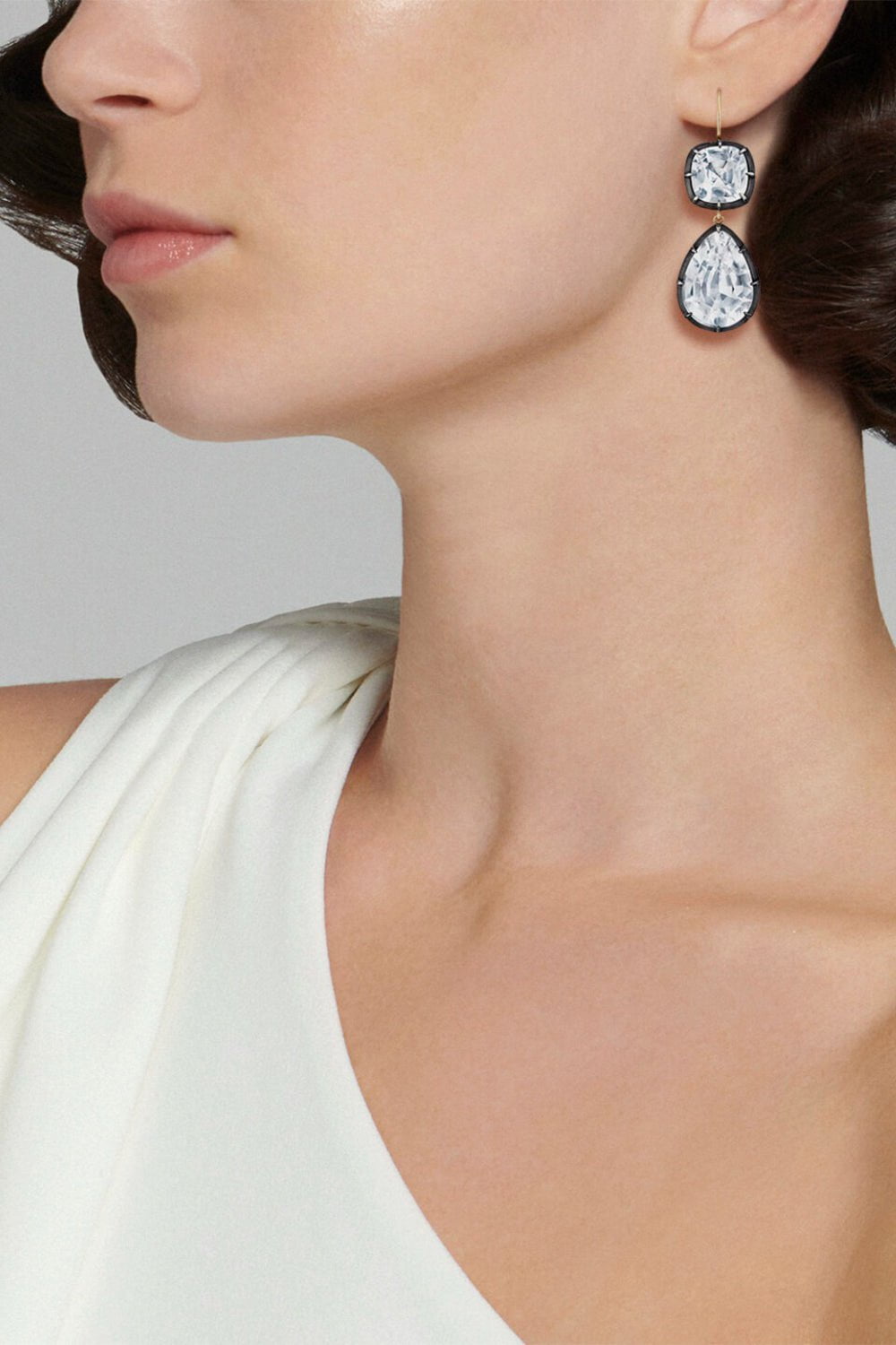 White Topaz Collet Double Drop Earrings | SHOP BAZAAR