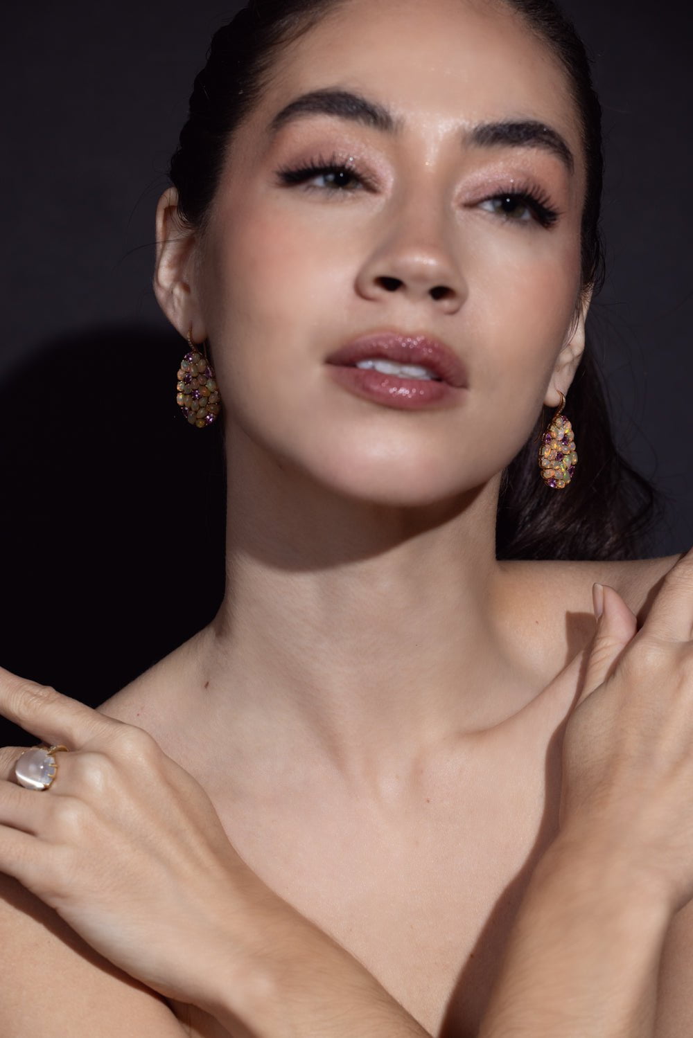 Pink Sapphire White Opal Earrings | SHOP BAZAAR