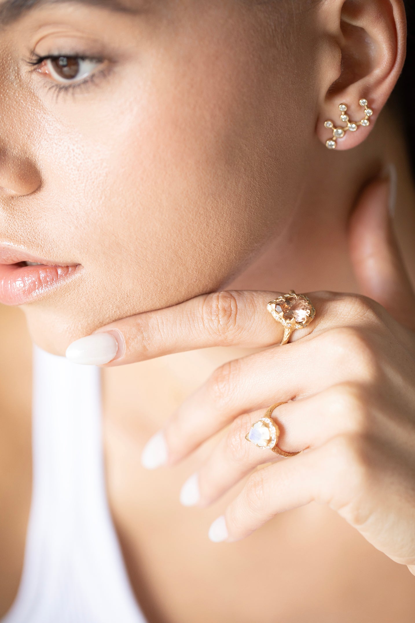 Queen Water Drop Morganite Ring with Sprinkled Diamonds | SHOP BAZAAR