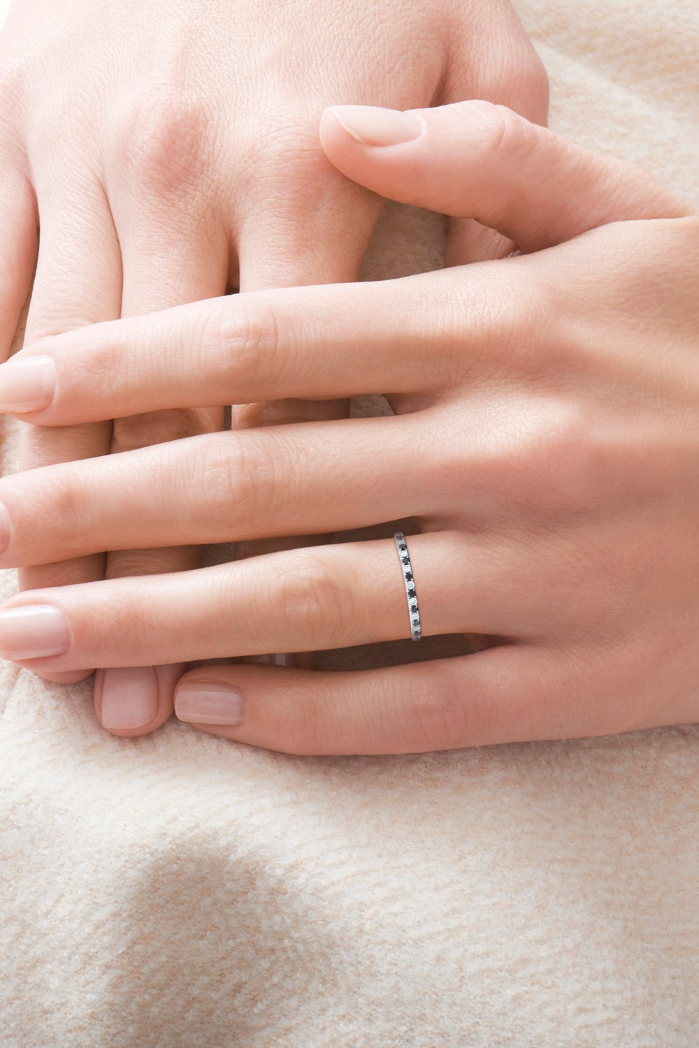 White Black Diamond Stackable Slim Ring | SHOP BAZAAR