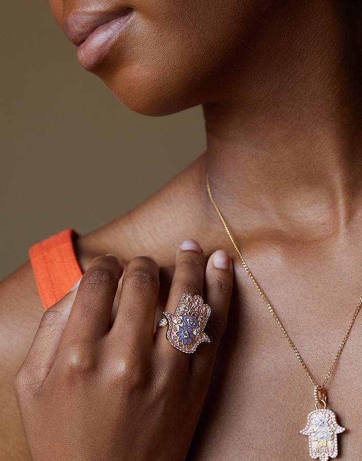 Pink Enamel Hamsa Ring | SHOP BAZAAR