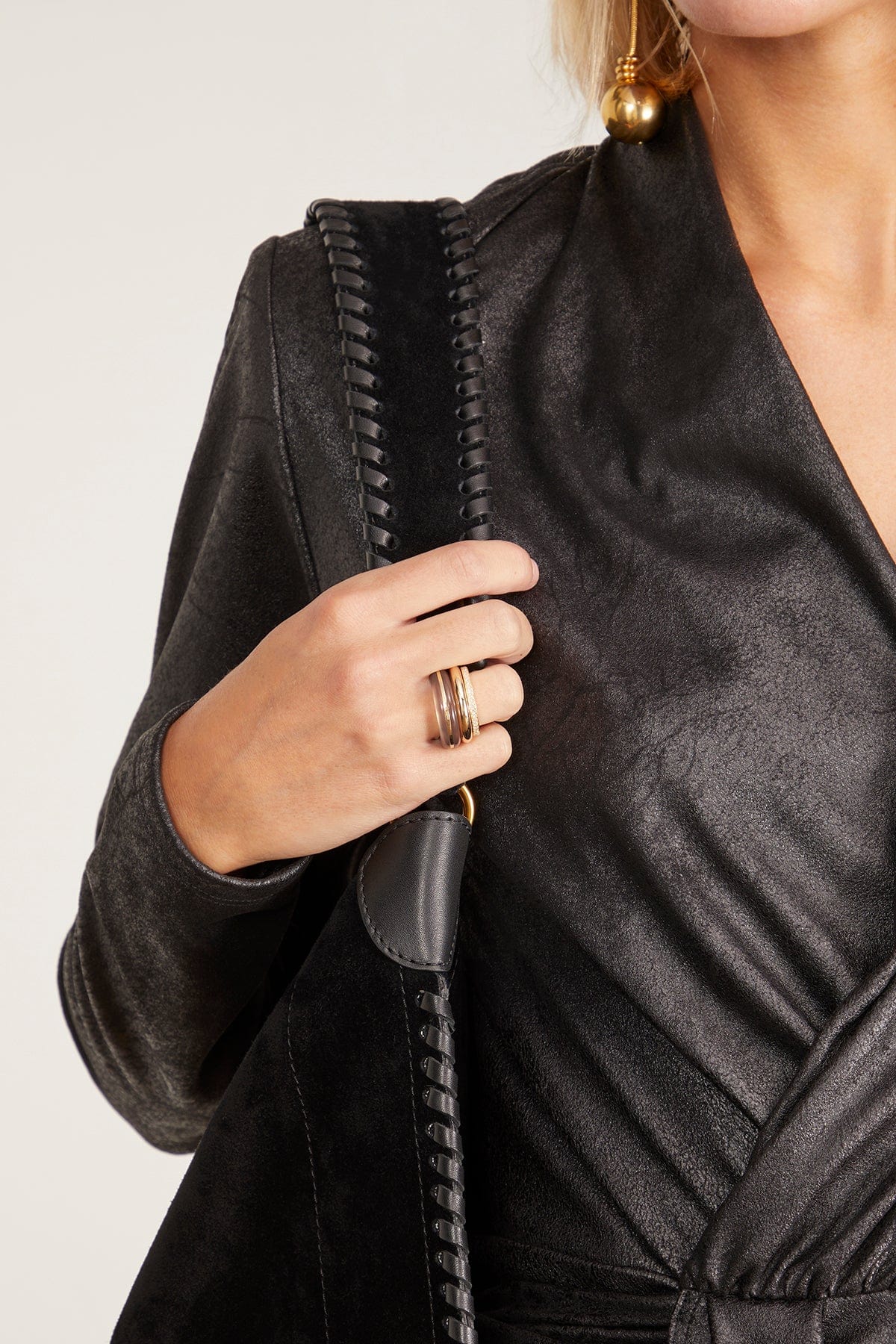 Aurea Ring Stack in Grey Diamond - Moss Agate | SHOP BAZAAR