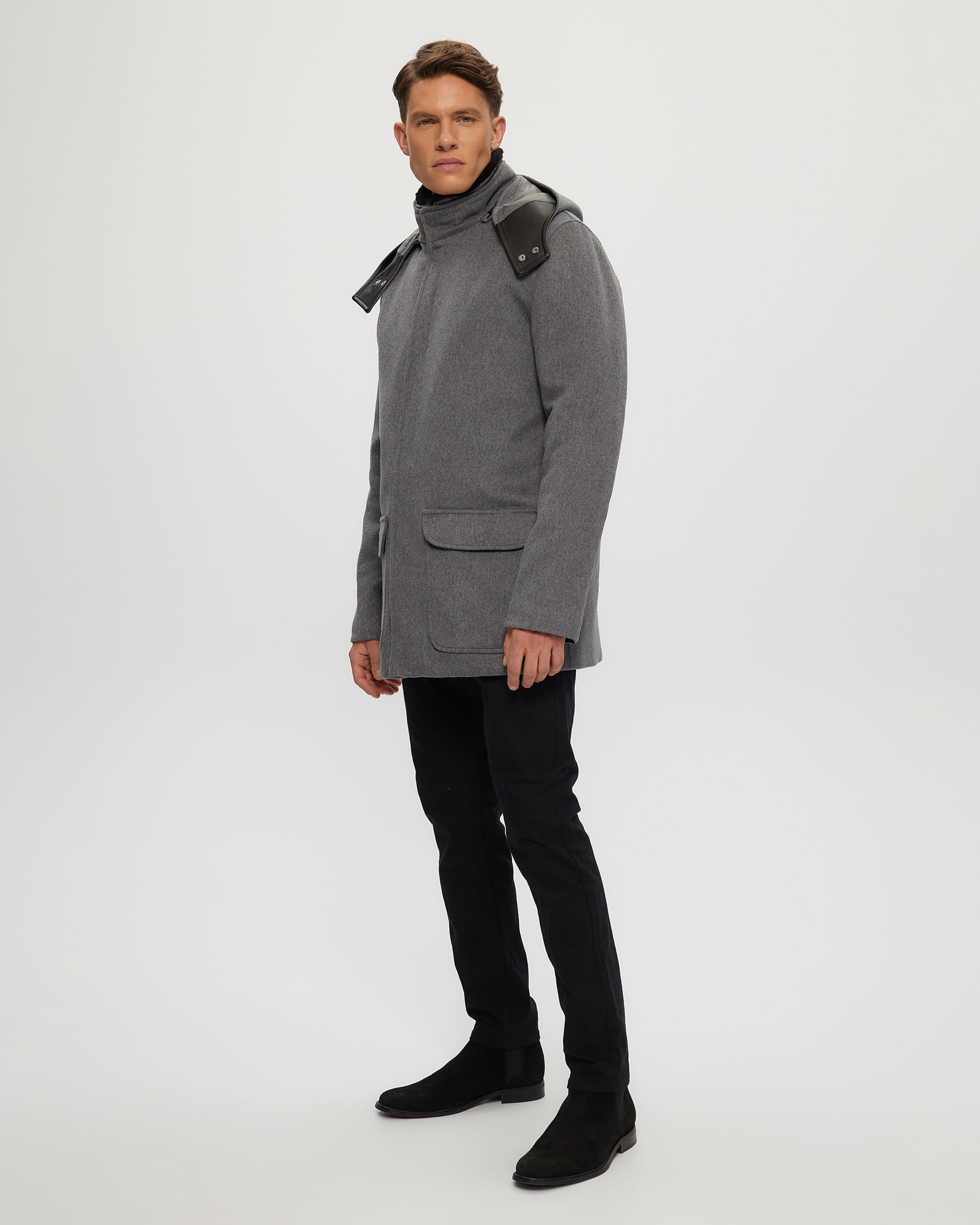 Men's Wool Parka with Detachable Hood and Shearling Lamb Collar | SHOP ...