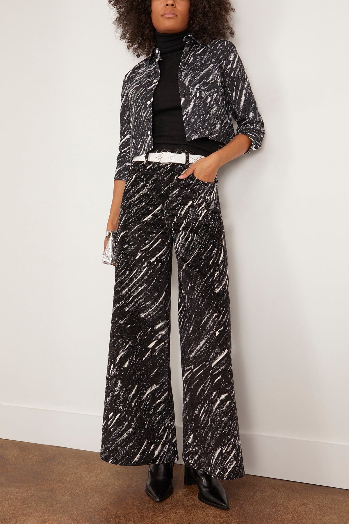 Crayon Flock Stretch Denim Trousers - Black | SHOP BAZAAR