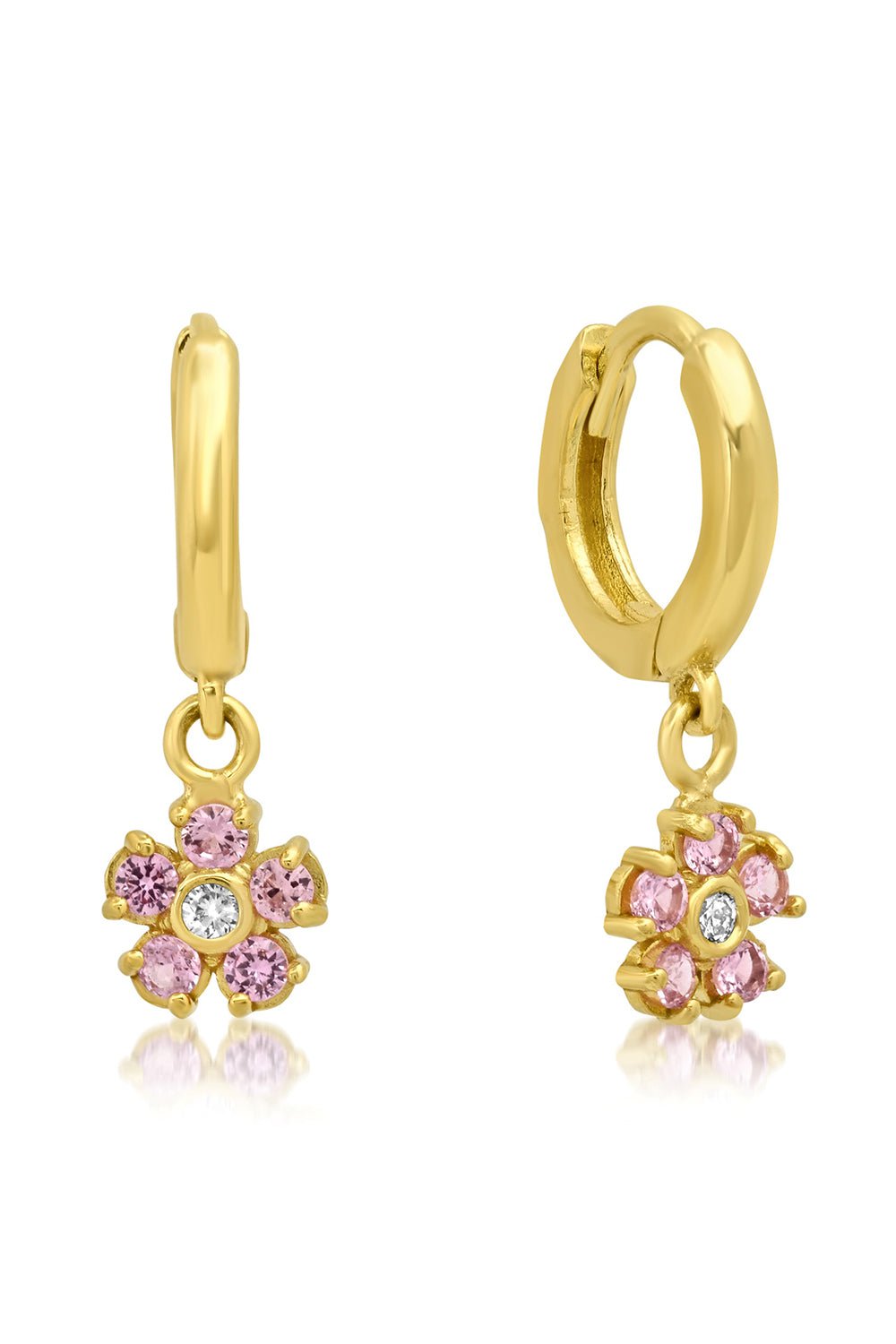 Mini Pink Sapphire Diamond Flower Drop Huggies | SHOP BAZAAR