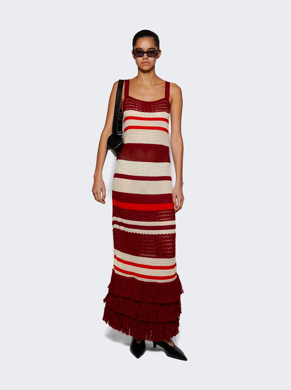 Embayed Midi Dress Antique Ecru and Wine | SHOP BAZAAR